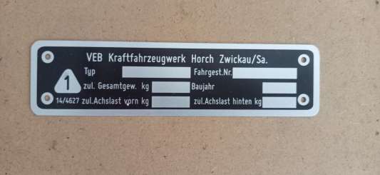 Typenschild Sachsenring P 240 - Classic-Mobil Bert A. Hein